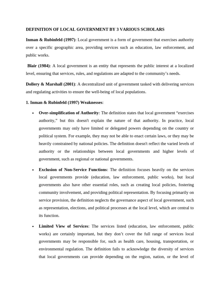 Scholarly Definitions of Local Government | PDF | Governance ...