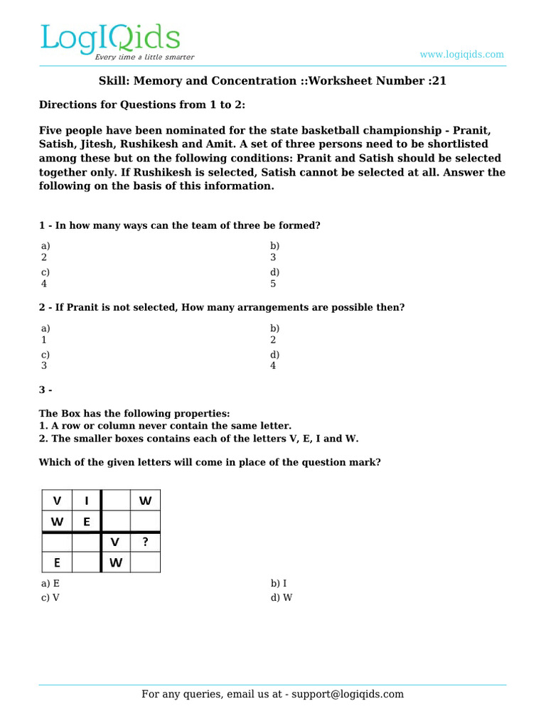 Grade 1 Logiqids Worksheet 21 | PDF