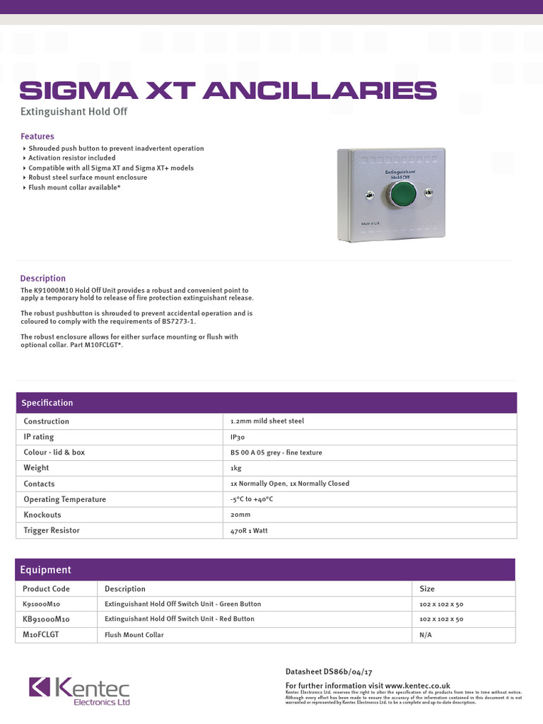 Sigma XT Extinguishant Hold Off Unit | PDF | Switch | Equipment