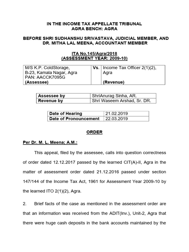Annexure 3 ITAT Order KP Cold Storage | PDF | Common Law | Judiciaries