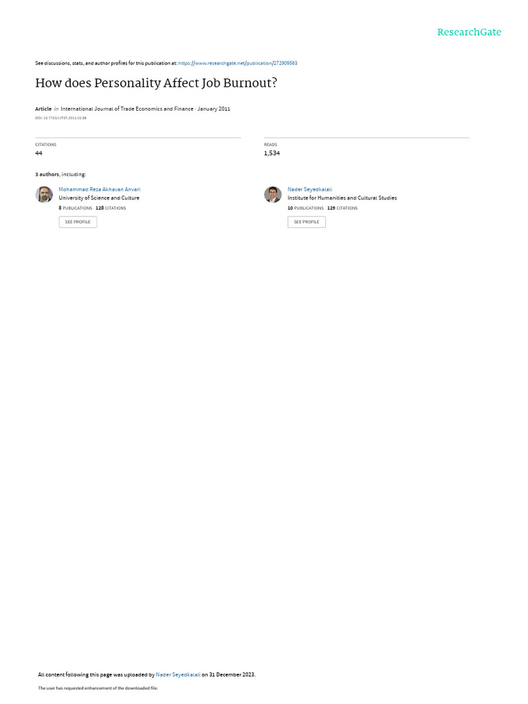 5.2 How Does Personality Affect Job Burnout | PDF | Occupational ...