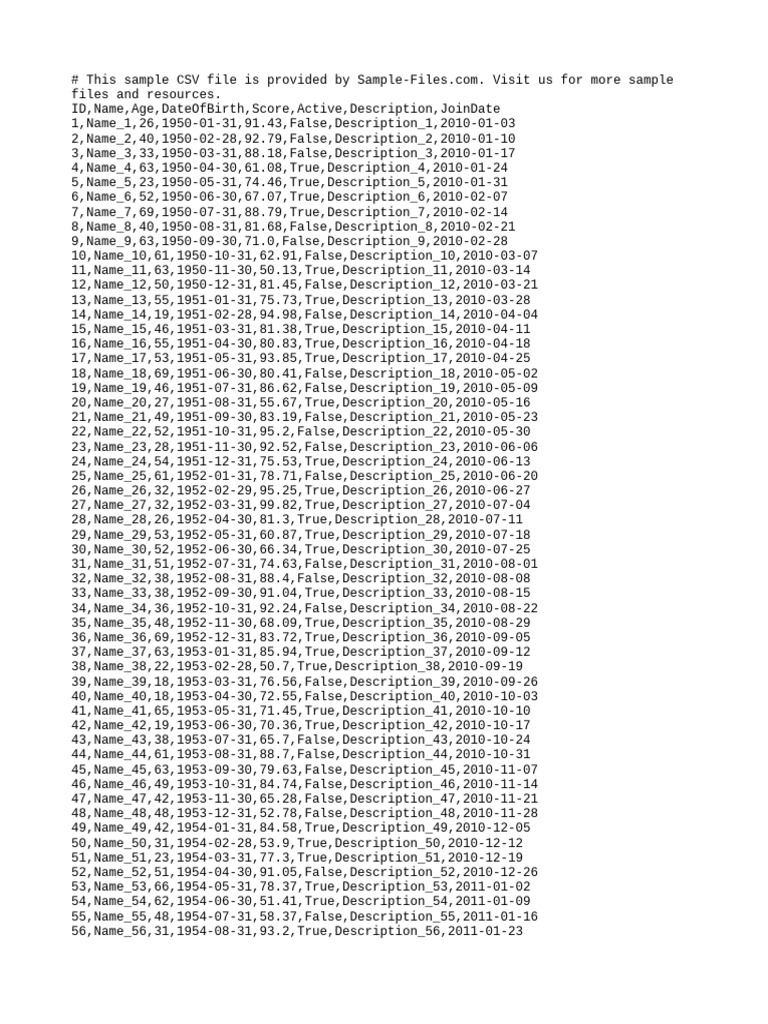 Sample CSV Data File Overview | PDF