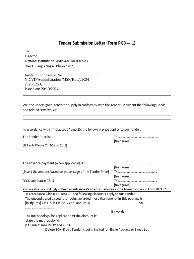 Tender Submission Letter (Form PG3 - 1) | PDF | Private Law