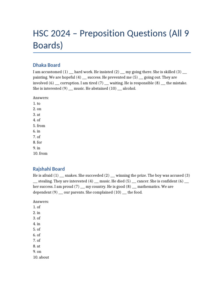 HSC 2024 Preposition Questions Guide | PDF | Chess Openings | Chess Theory