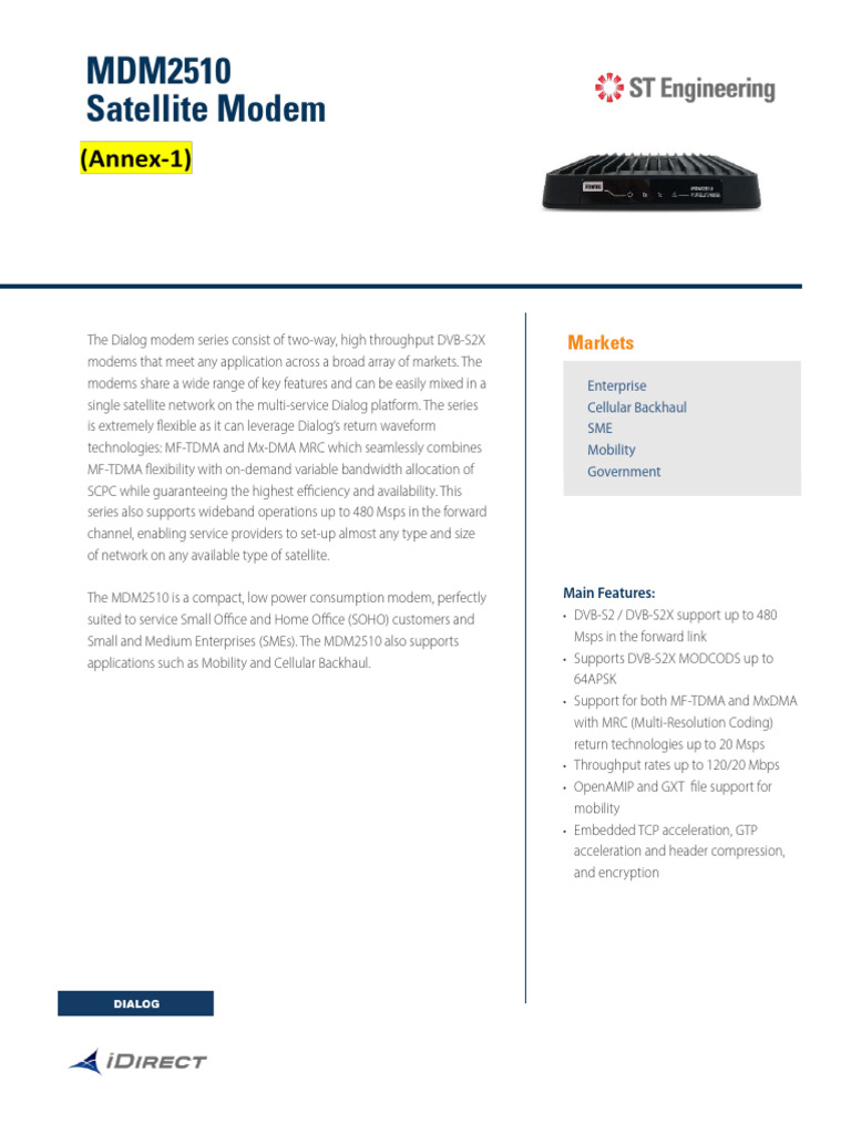 MDM2510 Satellite Modem Overview | PDF | Computer Network | Modem