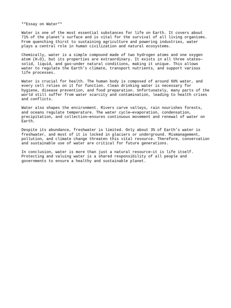 Essay On Water | PDF