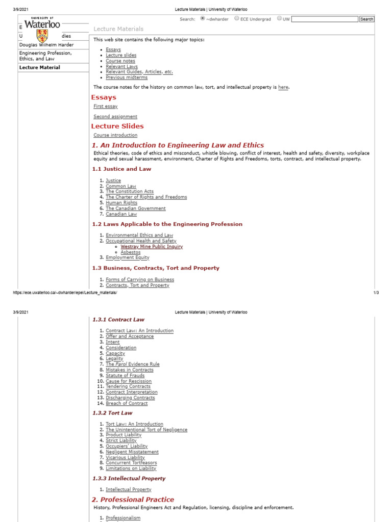 Lecture Materials - University of Waterloo | PDF | Tort | Legal Liability