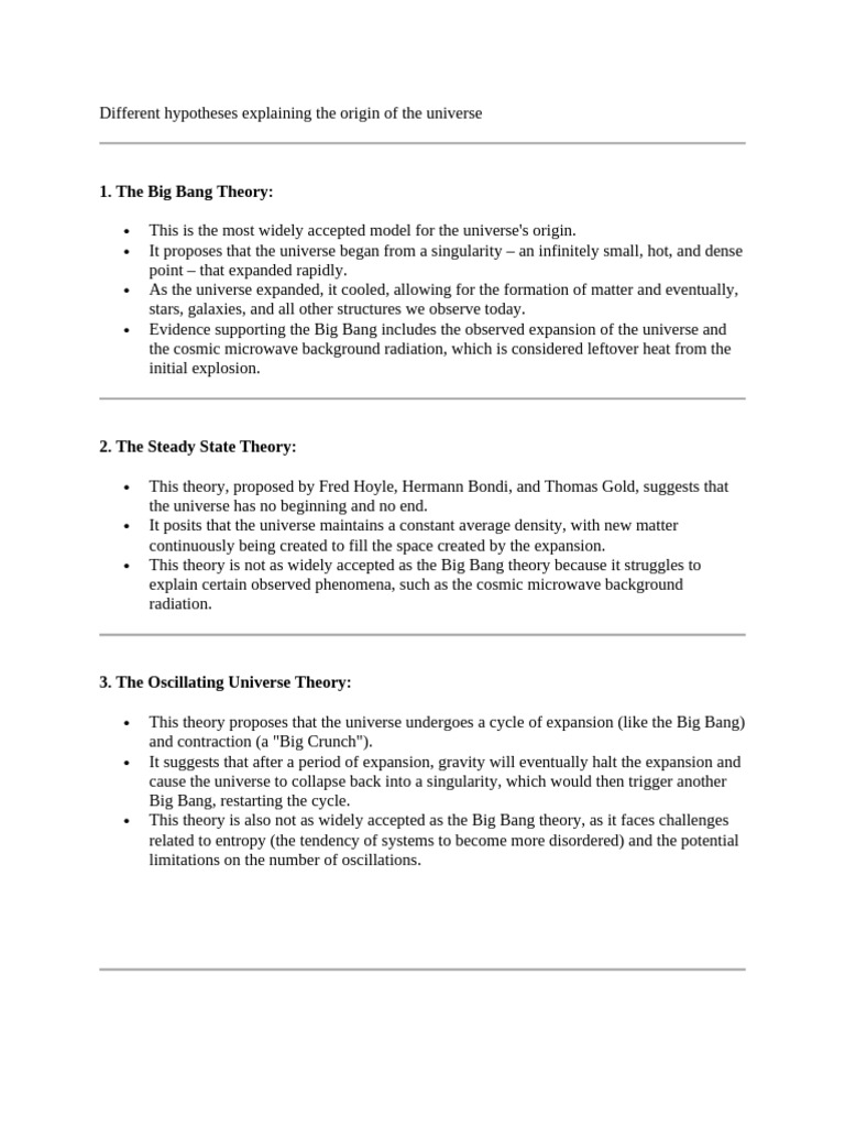 Hypotheses on Universe's Origin | PDF | Universe | Big Bang
