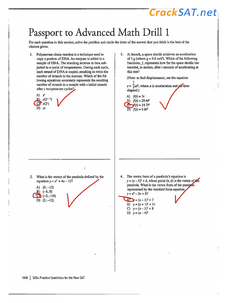 SAT Passport To Advanced Math Practice Test 1 | PDF