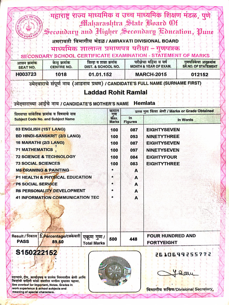 10th Marksheet | PDF