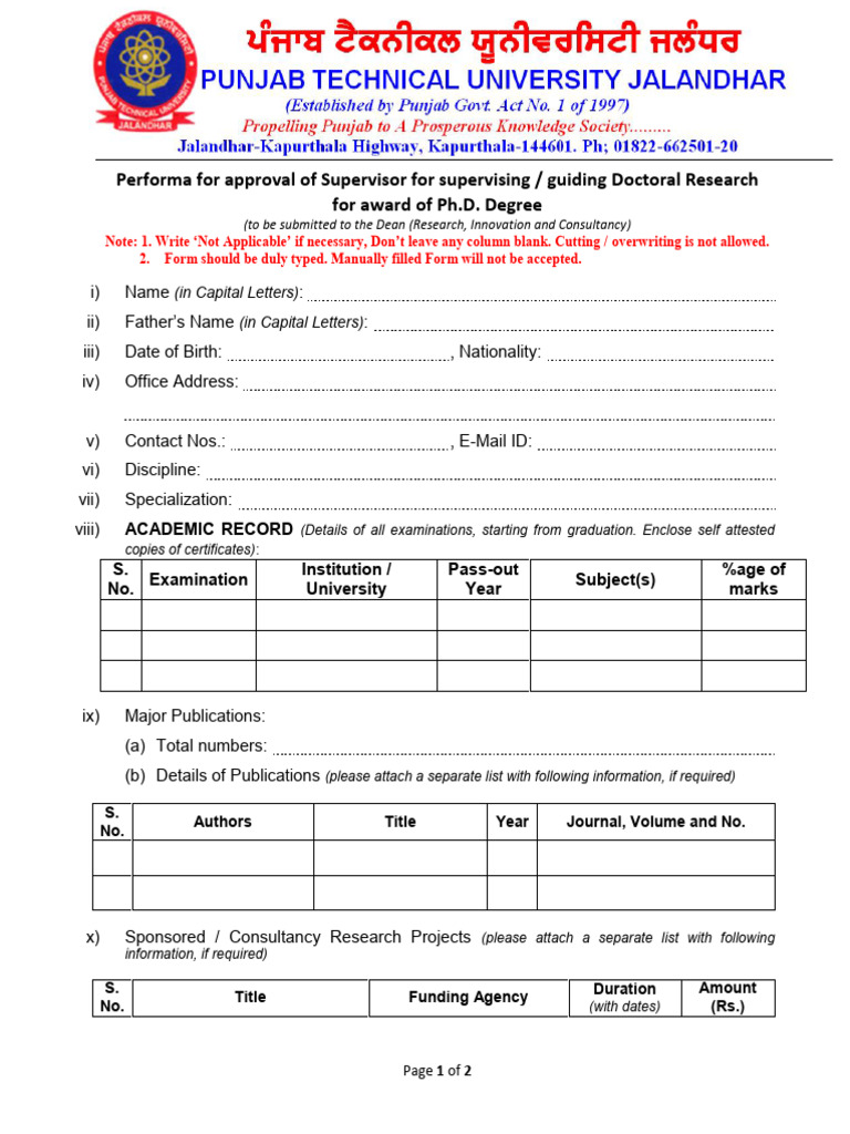 Approval Form For Supervisor or Co-Supervisor2 | PDF | Doctor Of ...