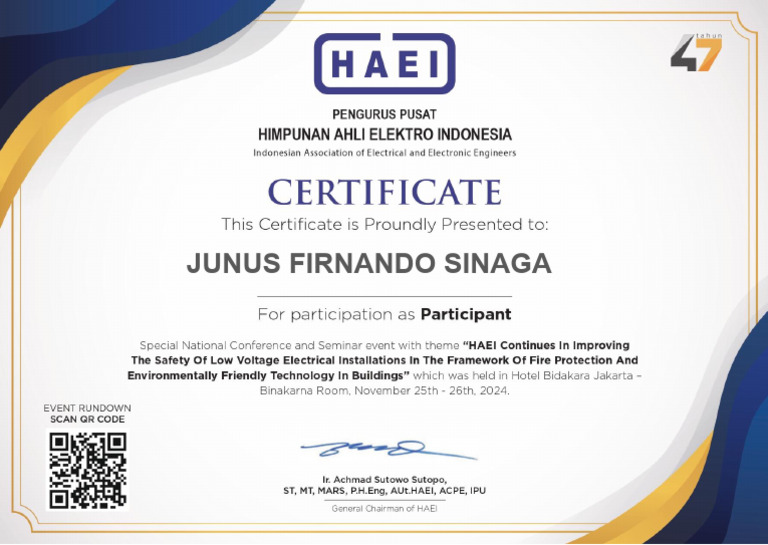 E-Sertifikat Junus Firnando Sinaga | PDF
