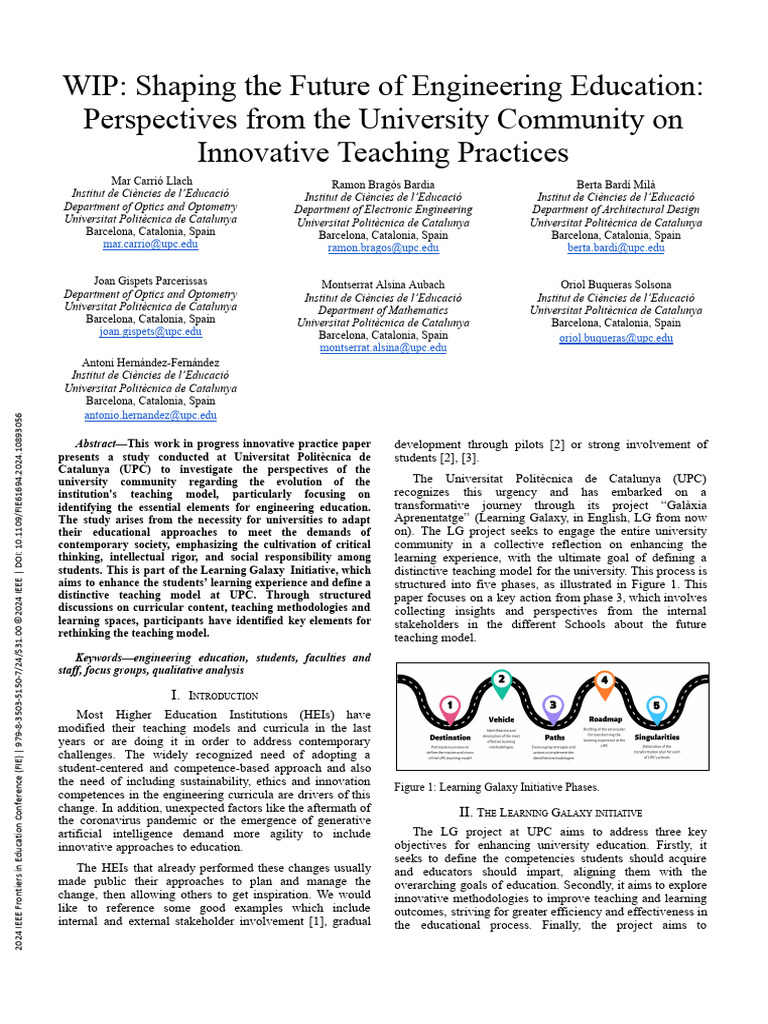 Carrio Et Al 2024 IEEE Shaping The Future of Engineering Education | PDF | Teachers | Learning