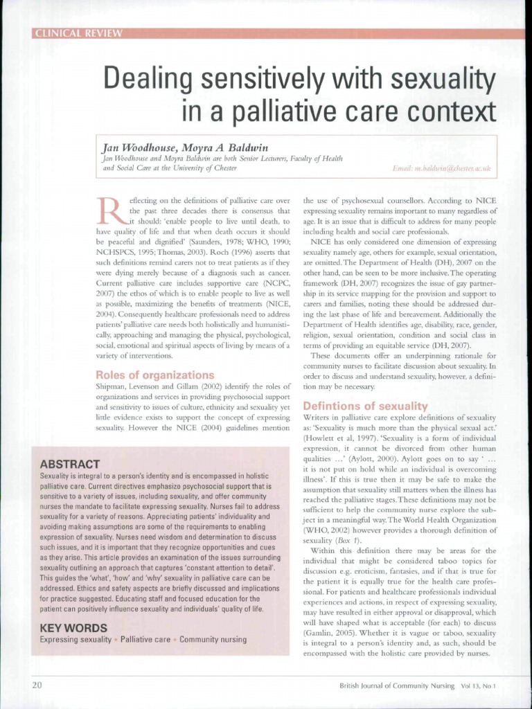 Dealing Sensitively With Sexuality in A Palliative Care Setting by Woodhouse and Baldwin | PDF ...