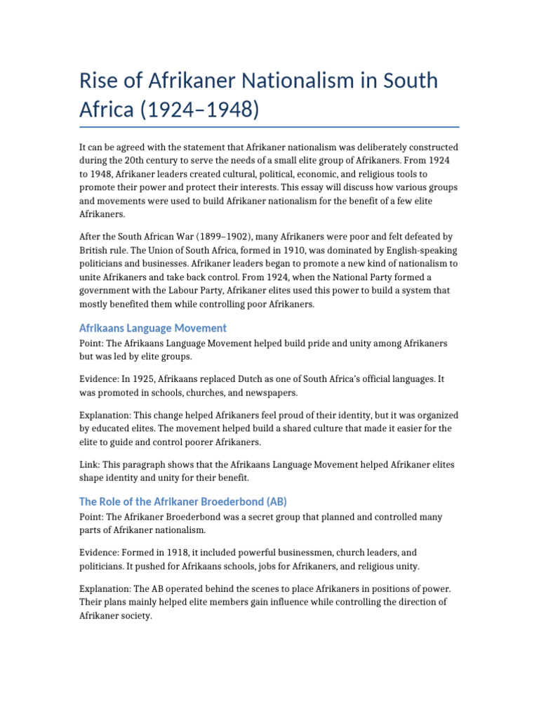 Afrikaner Nationalism Essay Peel | PDF | Nationalism