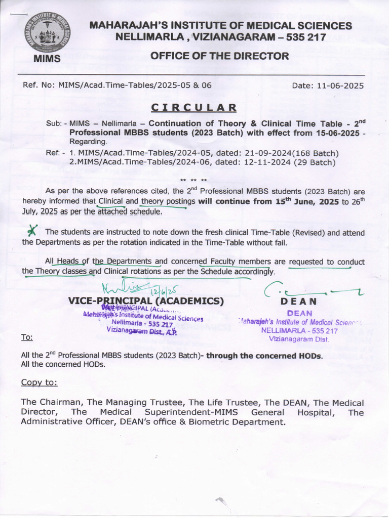 Continuation of 2nd MBBS Classes From 15-06-2025 - CIRCULAR | PDF