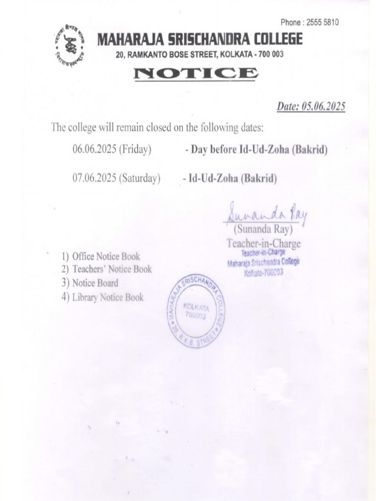 Notice For College Closed | PDF