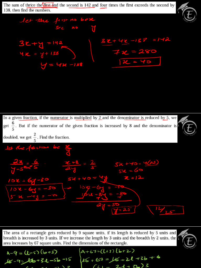 Class 10 Linear Eq Word Problem | PDF