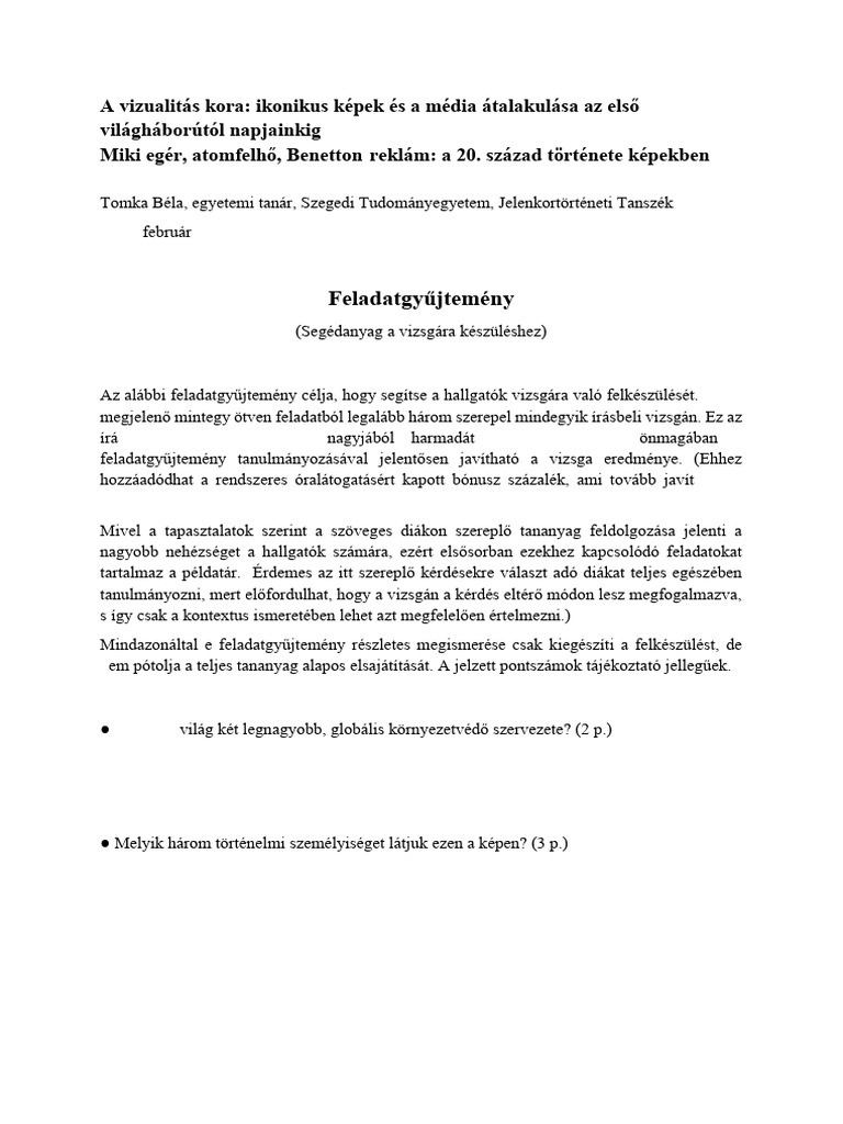 Feladatgyujtemeny Vizualis Tortenelem 2025-02-08 | PDF
