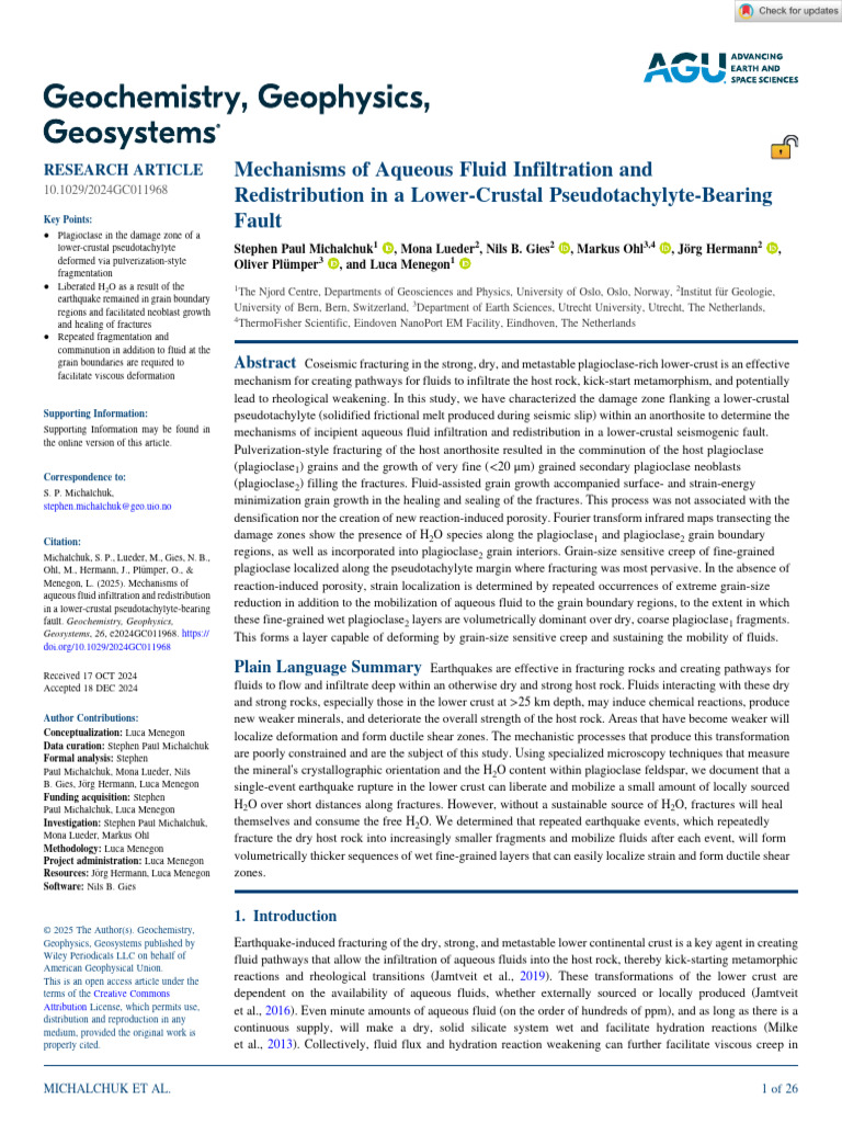 Geochem Geophys Geosyst 2025 Michalchuk Mechanisms of Aqueous Fluid Infiltration and ...
