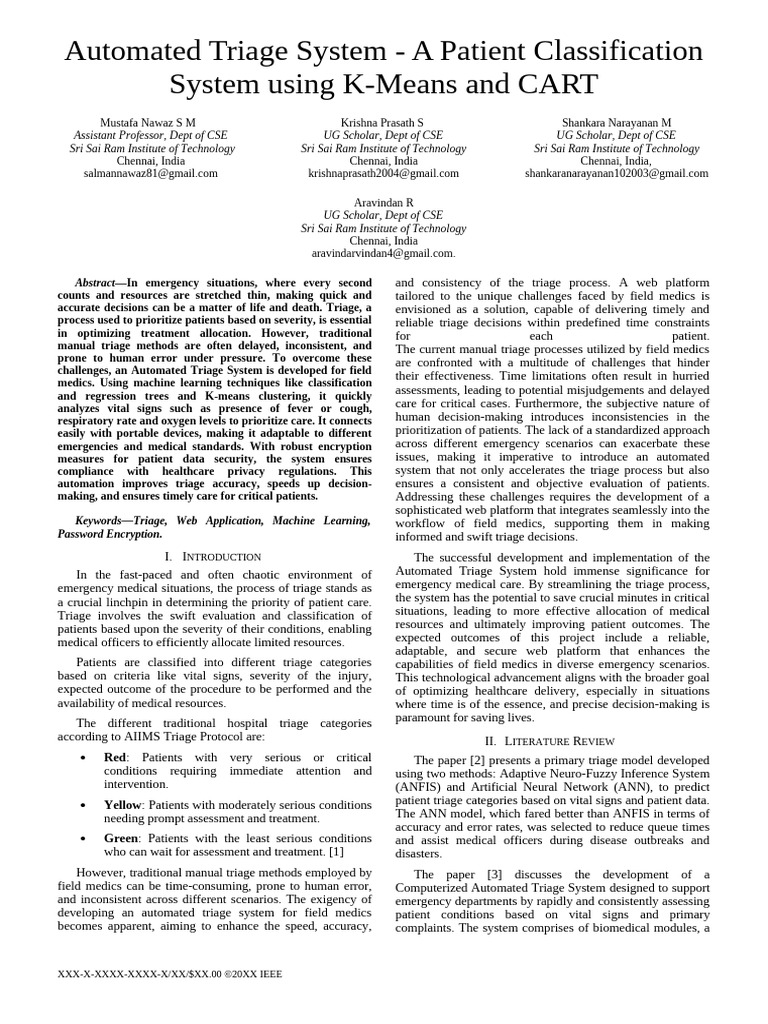 Automated Triage System - A Patient Classification System Using K-Means ...