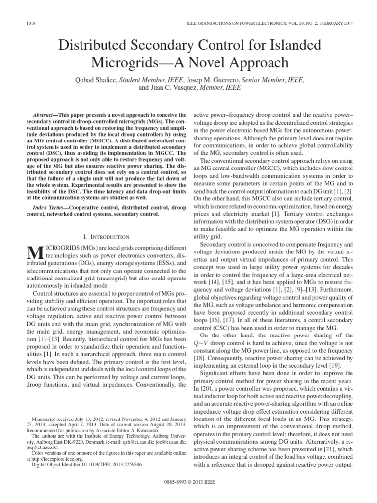 Distributed Secondary Control For Islanded MicrogridsA Novel Approach | PDF | Electrical Grid ...