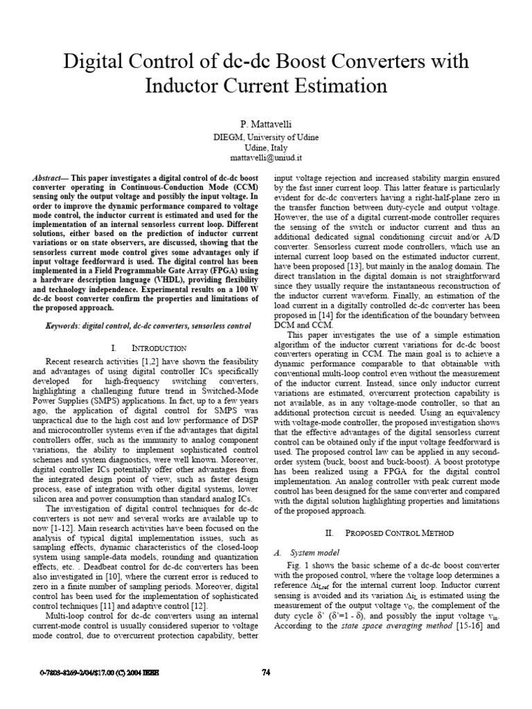 Digital Control Of Dc Dc Boost Converters With Inductor Current Estimation Pdf Electrical