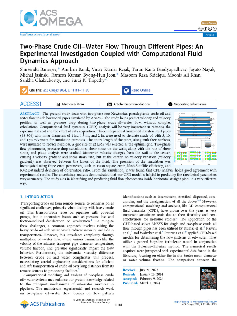 Banerjee Et Al 2024 Two Phase Crude Oil Water Flow Through Different Pipes An Experimental ...