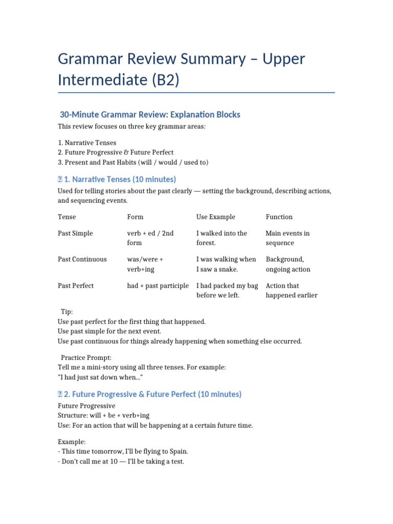 Upper Intermediate Grammar Review | PDF | Perfect (Grammar) | Grammatical Tense