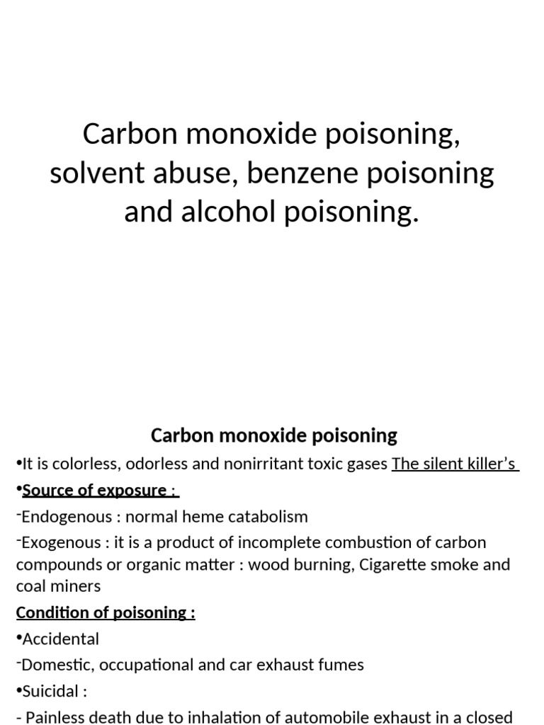 Carbon Monoxide Poisoning, Solvent Abuse, Benzene Autosaved Autosaved ...