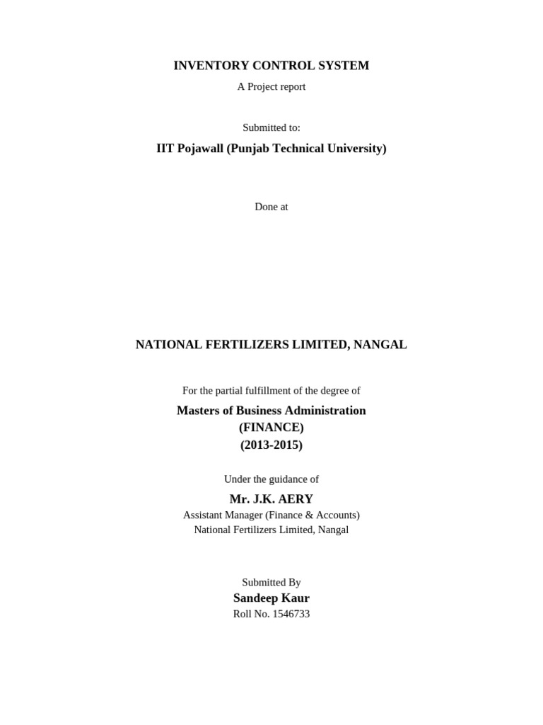 1.project Inventory Control System - Sandeep | PDF | Inventory