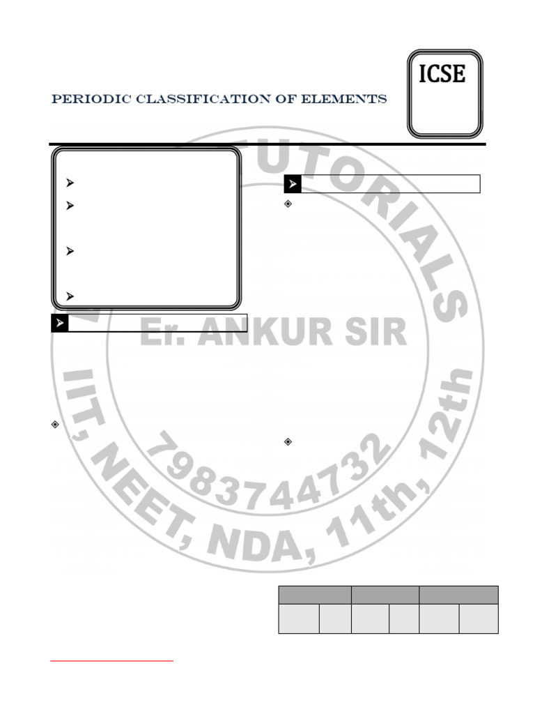 Periodic Classification of Elements Guide | PDF | Periodic Table ...