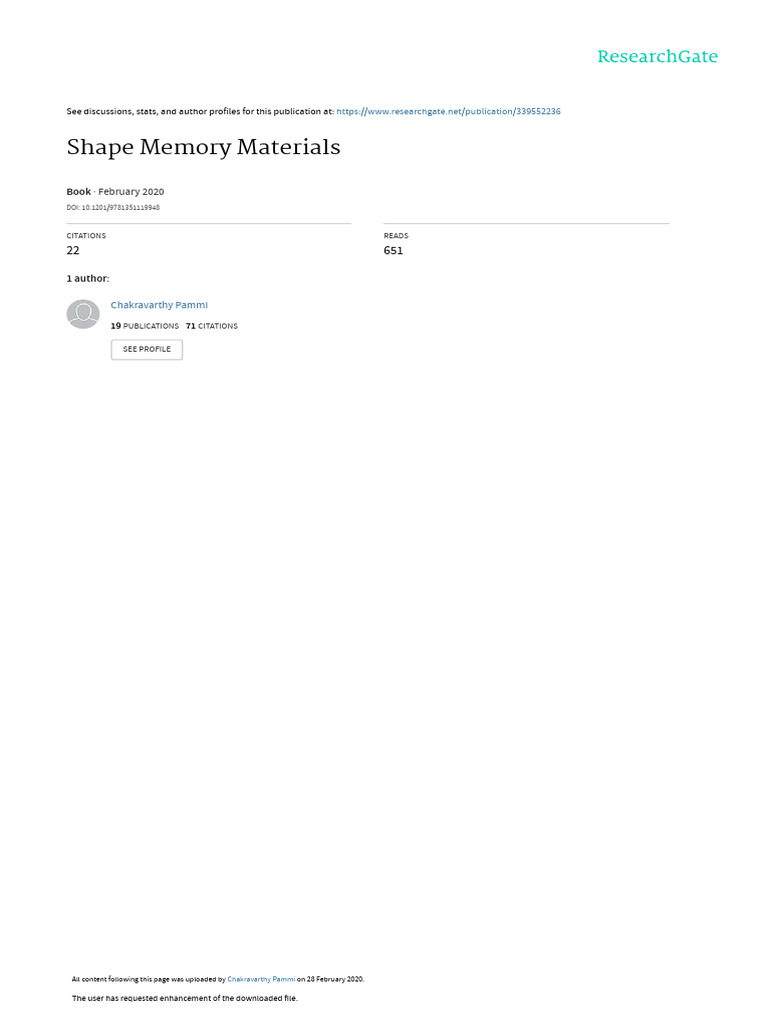Shape Memory Materials Overview | PDF | Shape Memory Alloy | Cross Link