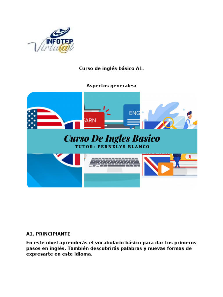 Curso de Inglés Básico A1. Aspectos Generales | PDF | Idioma en Inglés | Verbo