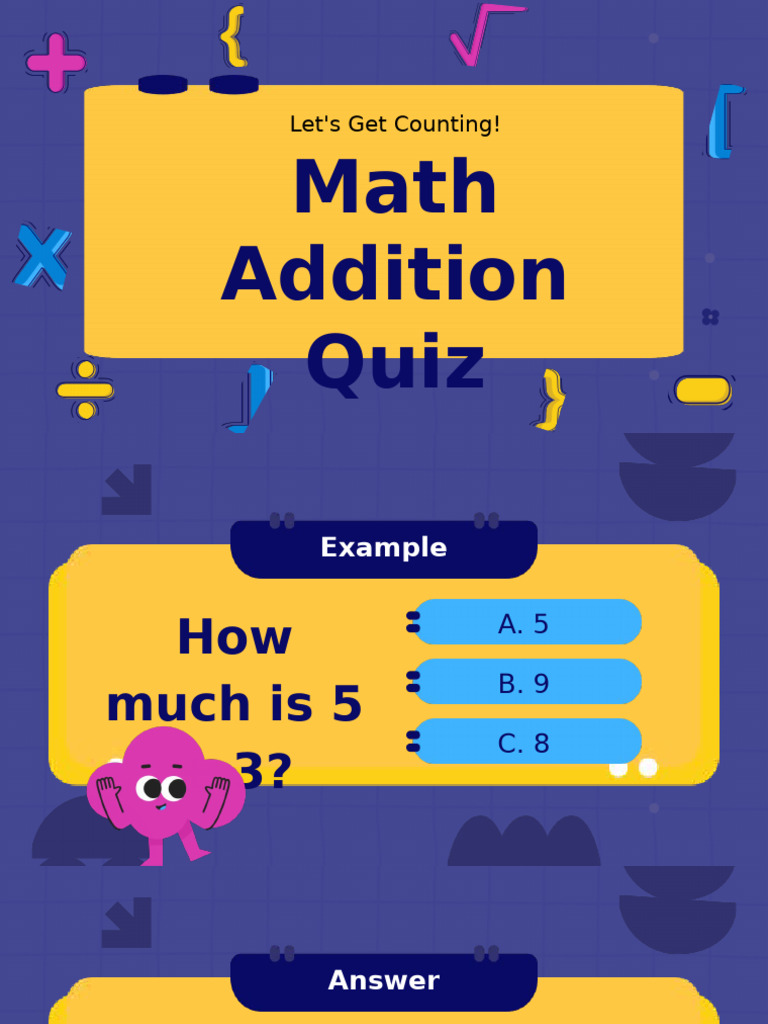 Math Addition Quiz Presentation in Blue and Yellow Playful Style | PDF