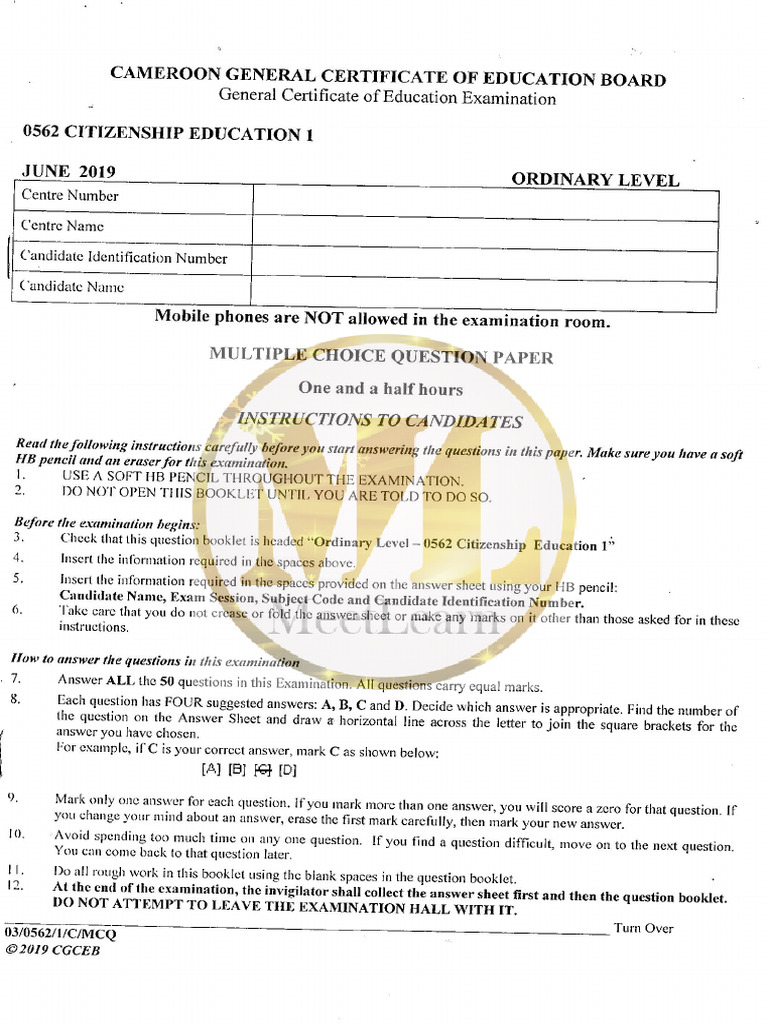 0562 Citizenship Education GCE O Level Paper 1 2019 | PDF