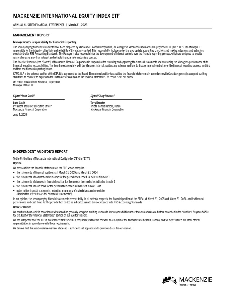 Mackenzie International Equity ETF Audit Report | PDF | Going Concern ...