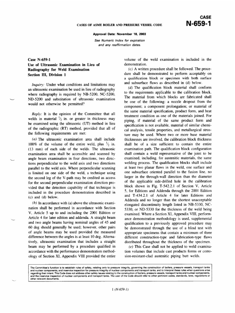 Asme, Code Case N-659-1 | PDF