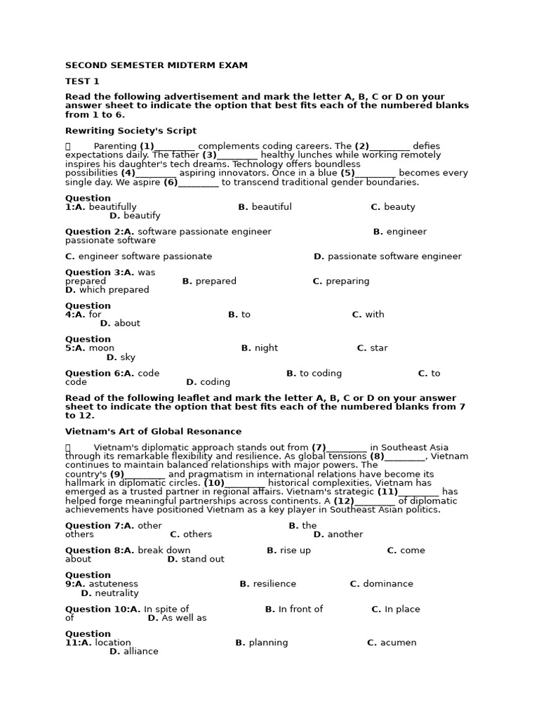 Vietnam's Diplomatic Evolution Exam | PDF | Gender Studies | Gender ...