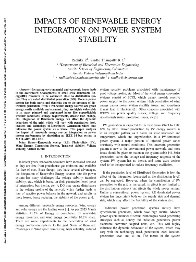 Renewable Energy Impact on Power Stability | PDF | Distributed ...