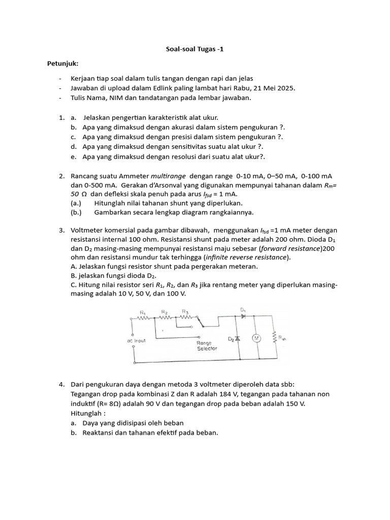 Soal-Soal Tugas 1 Pengukuran Besaran Listrik | PDF