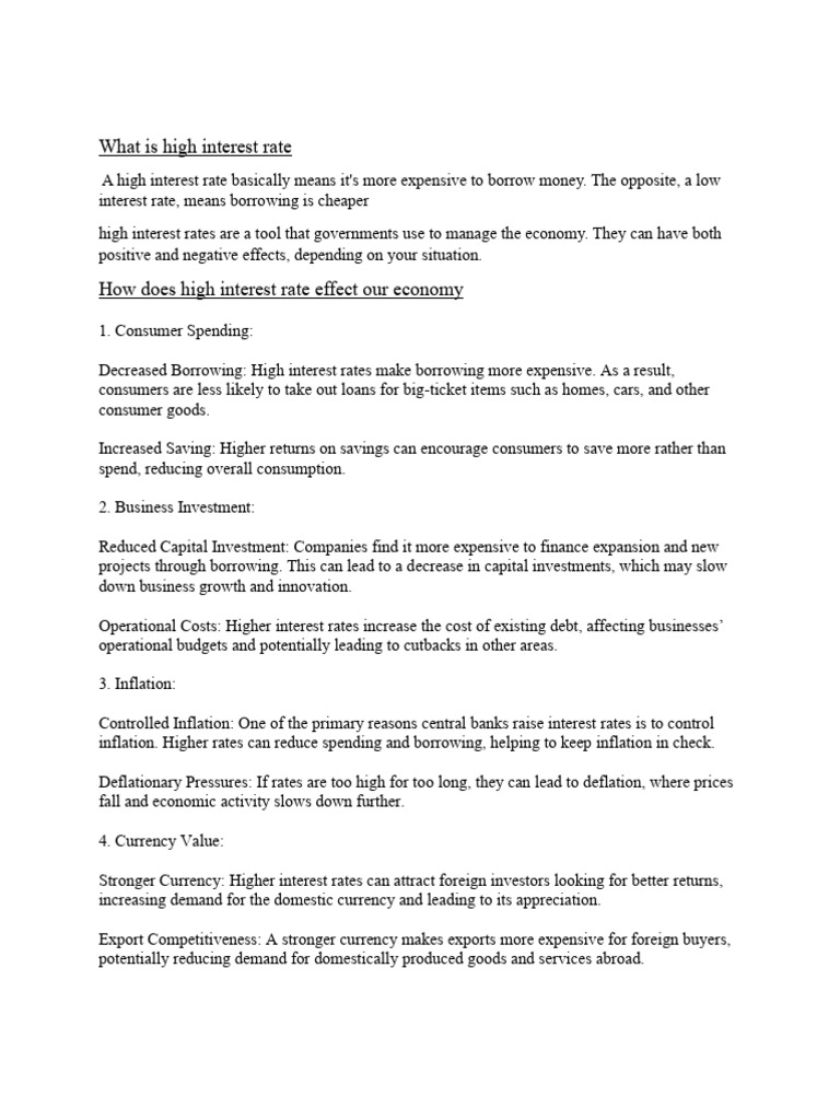 Impact of High Interest Rates on Economy | PDF | Interest Rates | Inflation