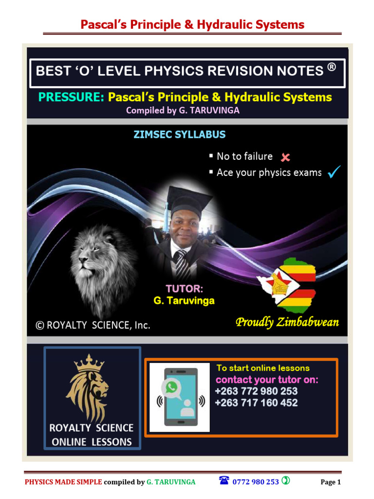 3.6 Pascal Principle & Hydraulic Systems Roysci Notes 2021 | PDF ...