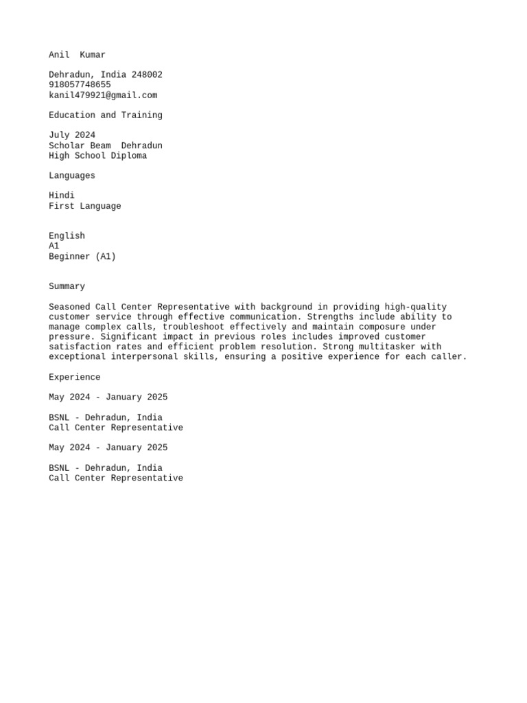 Anil Kumar Resume | PDF