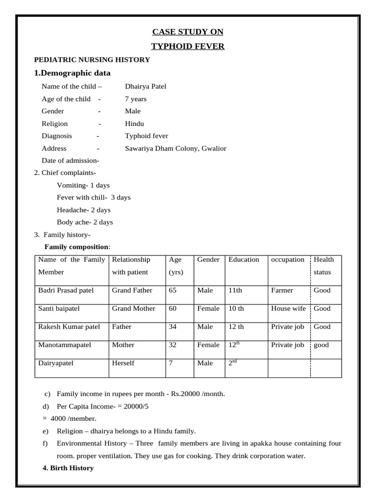 Pediatric Typhoid Fever Case Study | PDF | Medical Specialties ...
