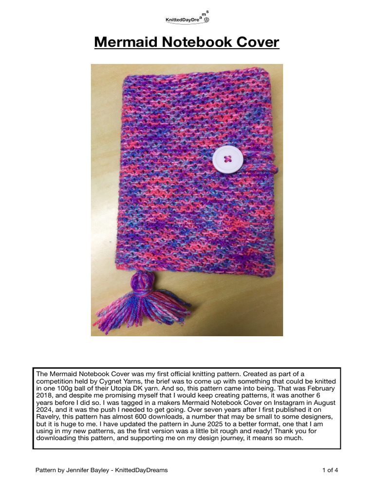 Mermaid Notebook Cover by Jennifer Bayley KnittedDayDreams V2 | PDF ...