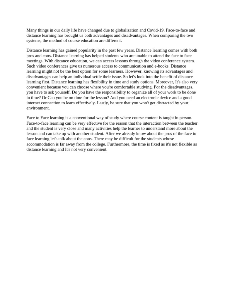 Face-To-face Vs Distance Learning | PDF