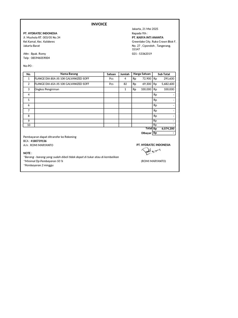 Invoice PT Karya Inti Ananta | PDF