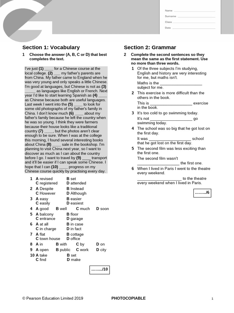 Gold B1 Preliminary NE PT02 | PDF | English Language | Chinese Language