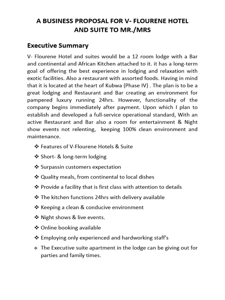A Business Proposal For V 1 | PDF | Restaurants | Hotel